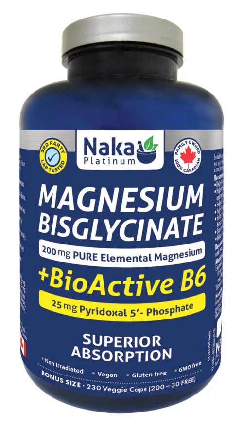 Naka Platinum Magnesium Bisglycinate + BioActive B6 230 Vcaps - Nature ...